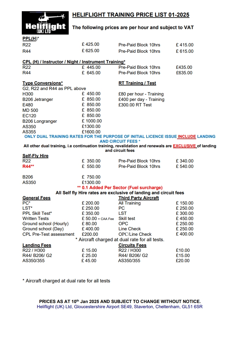 Training Price List